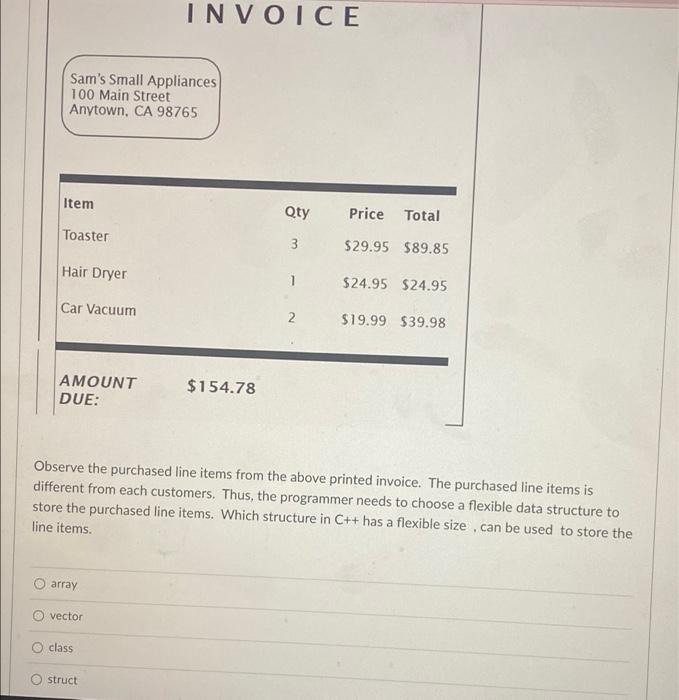 Solved INVOICE Sam's Small Appliances 100 Main Street | Chegg.com