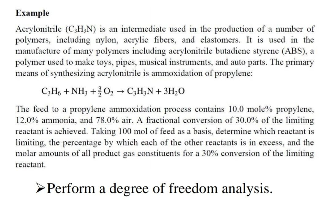 Solved Example Acrylonitrile (C3H3N) is an intermediate used | Chegg.com