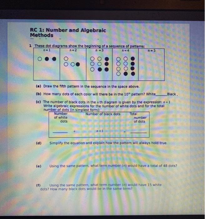 Solved RC 1: Number and Algebraic Methods 1 These dot | Chegg.com