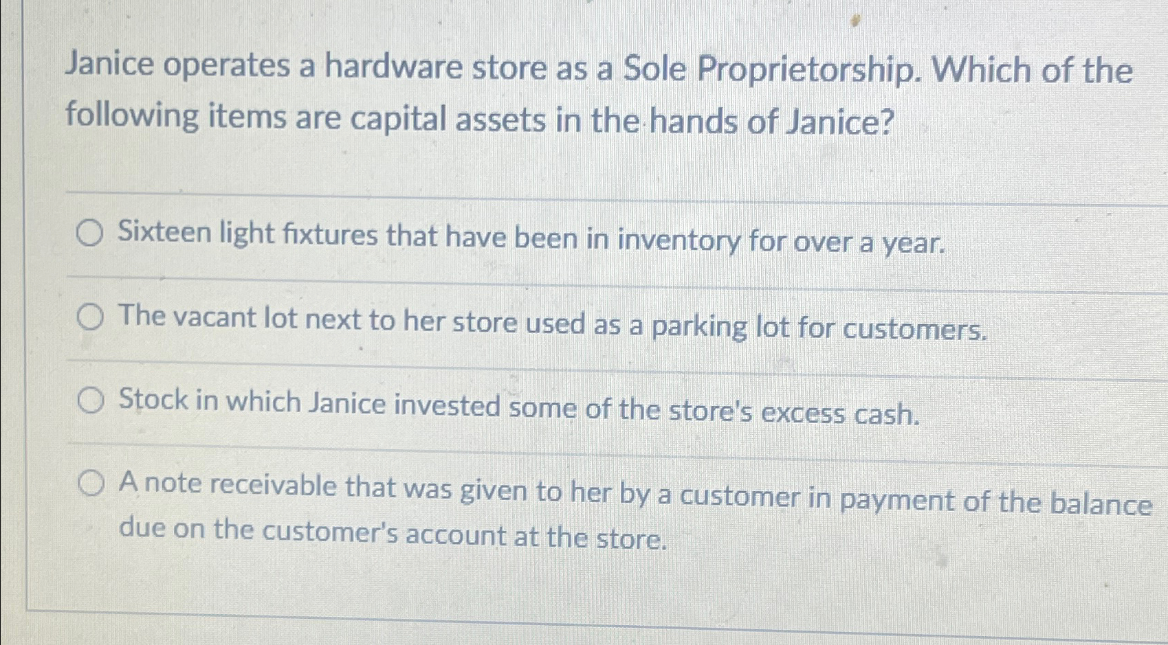 Solved Janice operates a hardware store as a Sole | Chegg.com