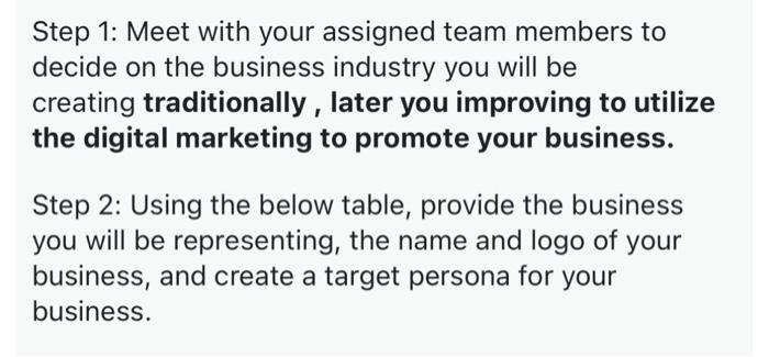 Solved Step 1: Meet with your assigned team members to | Chegg.com