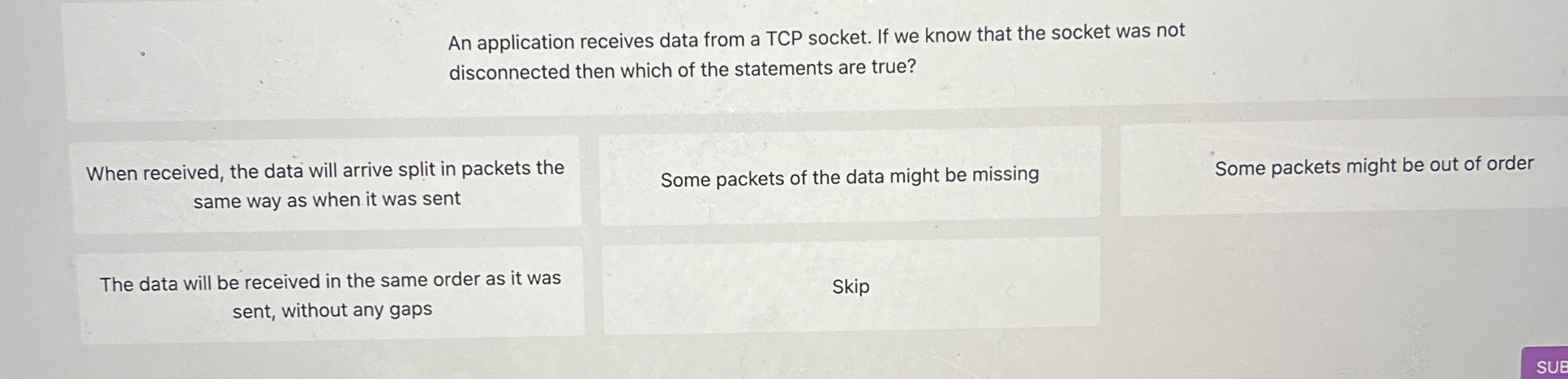 Solved An application receives data from a TCP socket. If we | Chegg.com