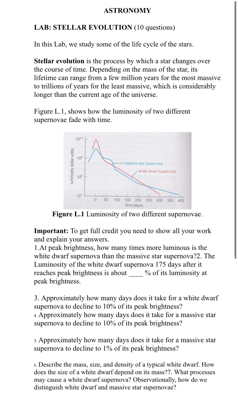 Solved ASTRONOMYLAB: STELLAR EVOLUTION (10 ﻿questions)In | Chegg.com