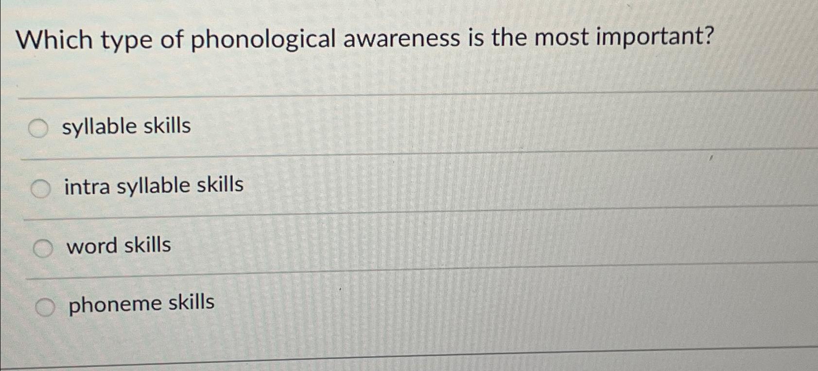 Solved Which Type Of Phonological Awareness Is The Most Chegg