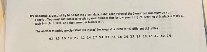 Solved 12) Construct a boxplot by hand for the given data. | Chegg.com