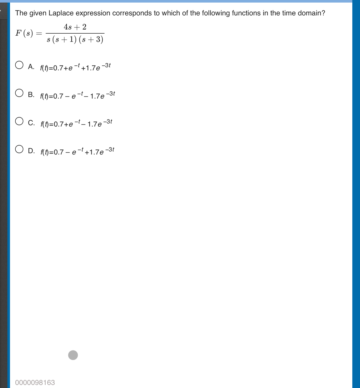 Solved The given Laplace expression corresponds to which of | Chegg.com