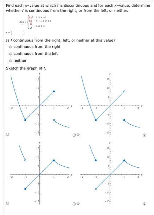 Solved Find each x-value at which fis discontinuous and for | Chegg.com
