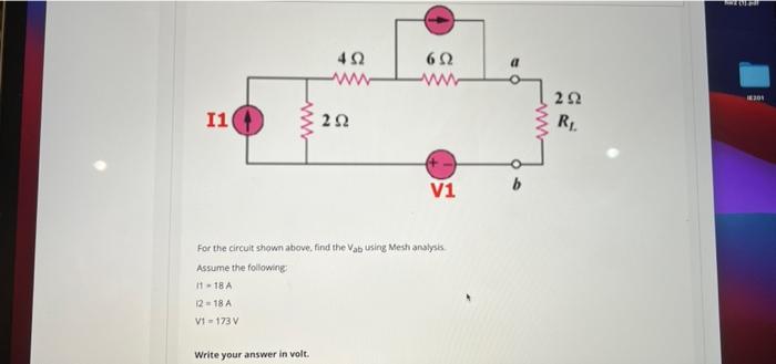 Solved For the circuit shown above, find the Vab using Mesh | Chegg.com
