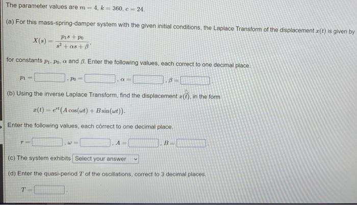 Solved Consider the mass-spring-damper system shown below, | Chegg.com