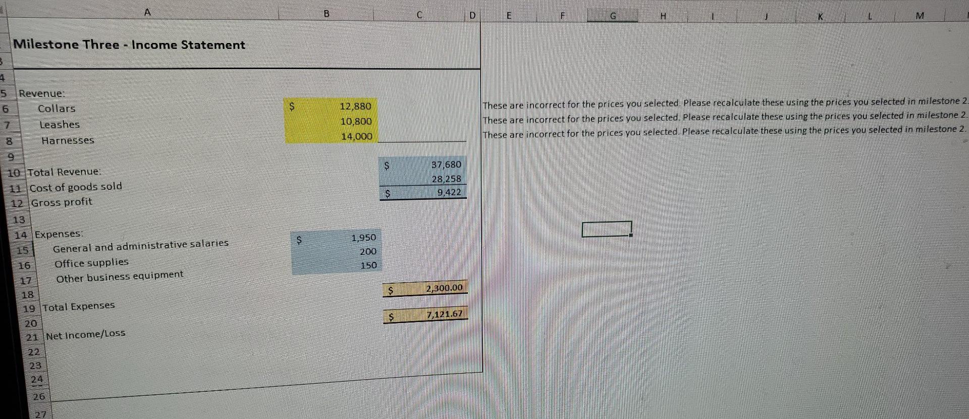 A Milestone Three - Income Statement S 4 5 Revenue: | Chegg.com