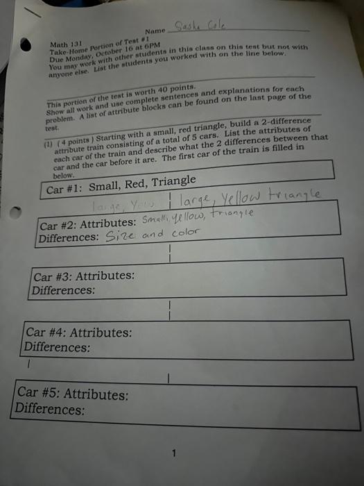 Solved Math 131 Take-Home Portion of Test #1 Due Monday, | Chegg.com