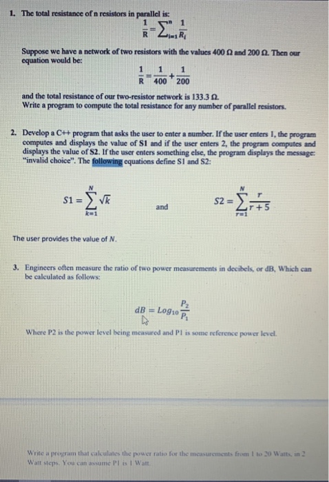 Solved 1. The total resistance of n resistors in parallel | Chegg.com