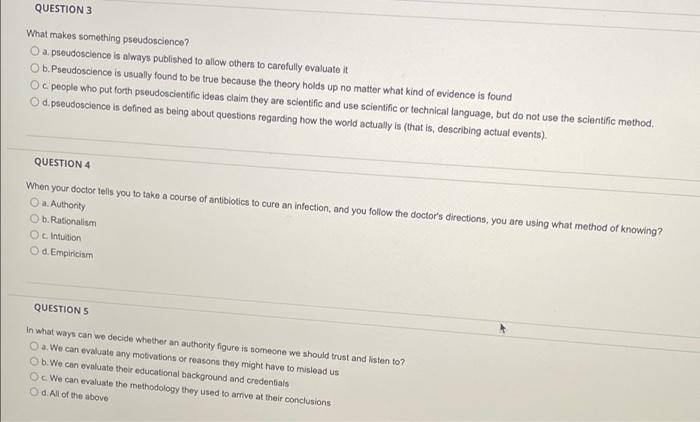 Solved QUESTION 3 What makes something pseudoscienco? O a. | Chegg.com