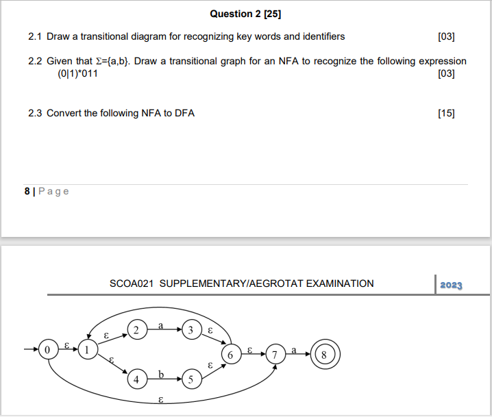 Solved Question 2 [25]2.1 ﻿Draw a transitional diagram for | Chegg.com