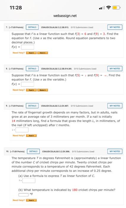 Solved 11:28 1 webassign.net 7. [-77.69 Points DETAILS | Chegg.com