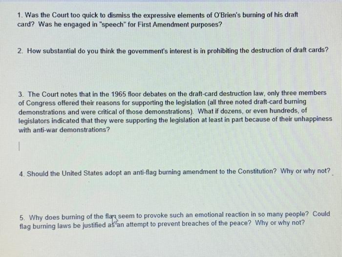 1. Was the Court too quick to dismiss the expressive | Chegg.com