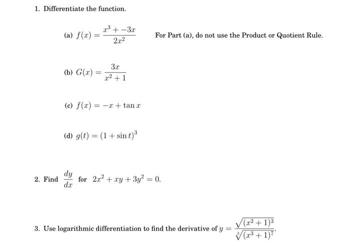Solved 1. Differentiate the function. (a) f(x)=2x2x3+−3x For | Chegg.com