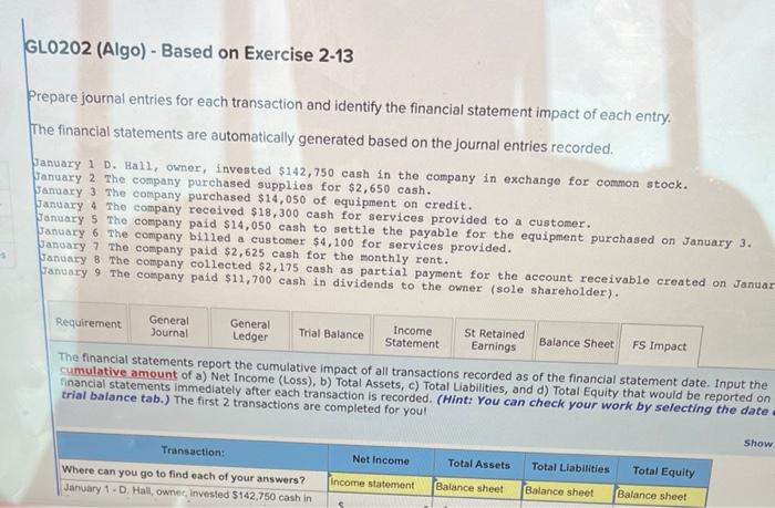 Solved GL0202 (Algo) - Based on Exercise 2-13 Prepare | Chegg.com