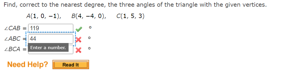 Solved Find, correct to the nearest degree, the three angles | Chegg.com