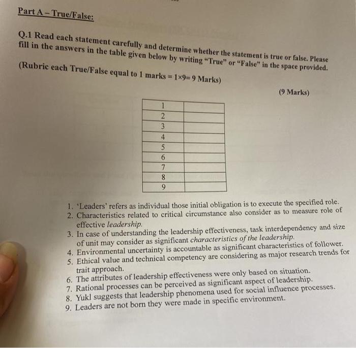 Solved Q.1 Read each statement carefully and determine | Chegg.com