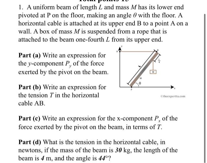 Solved 1. A uniform beam of length \\( L \\) and mass \\( M | Chegg.com