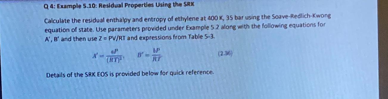 Q 4: Example 5.10: Residual Properties Using the | Chegg.com