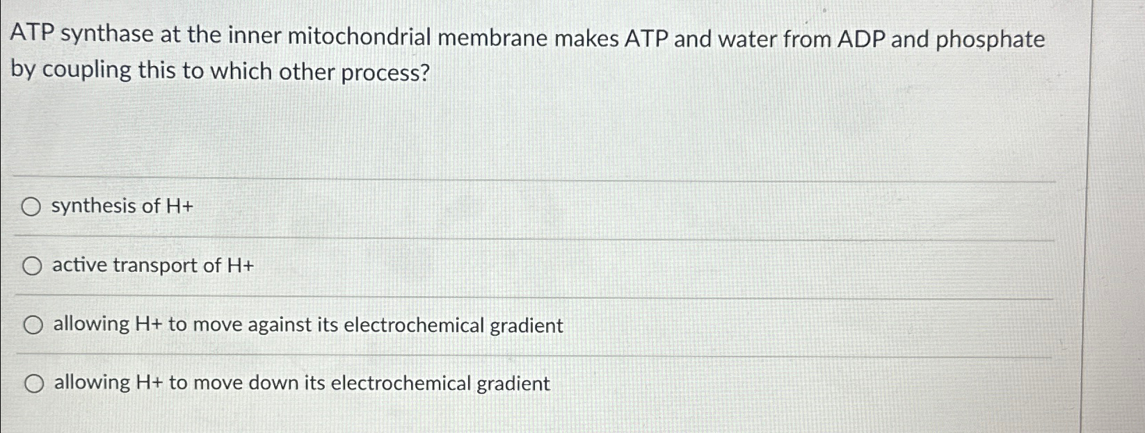 Solved ATP synthase at the inner mitochondrial membrane | Chegg.com