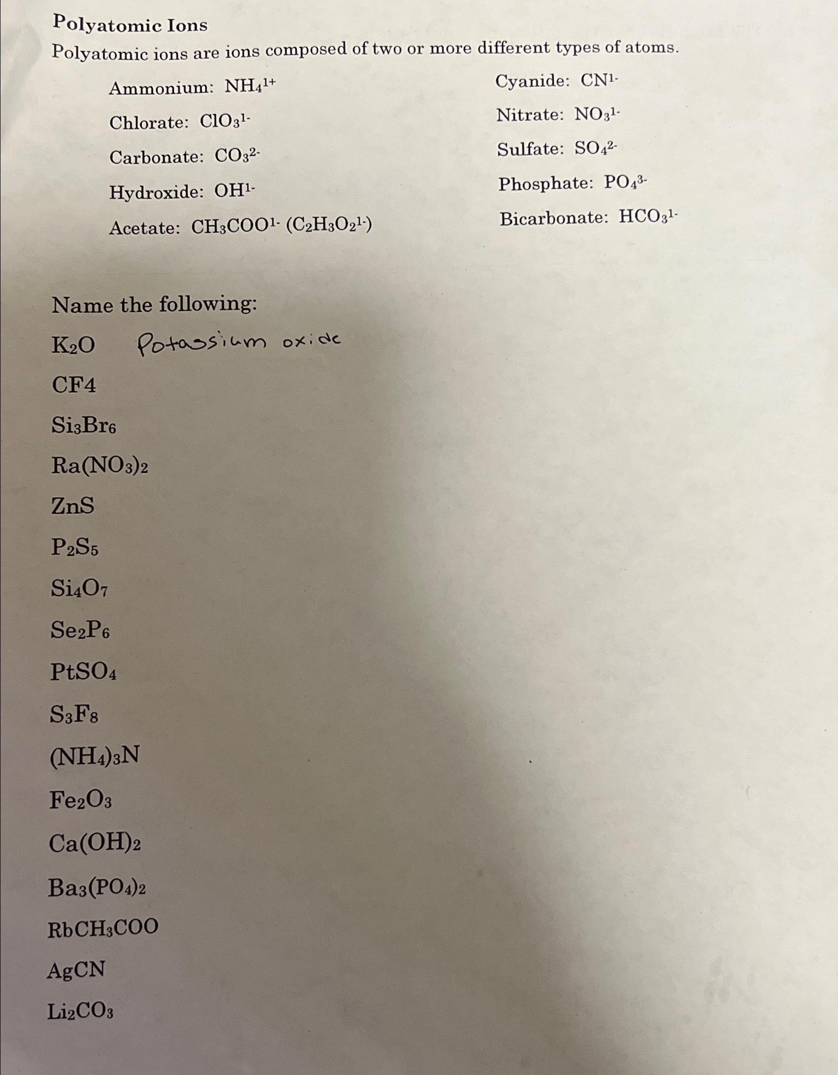 Solved Polyatomic IonsPolyatomic ions are ions composed of | Chegg.com