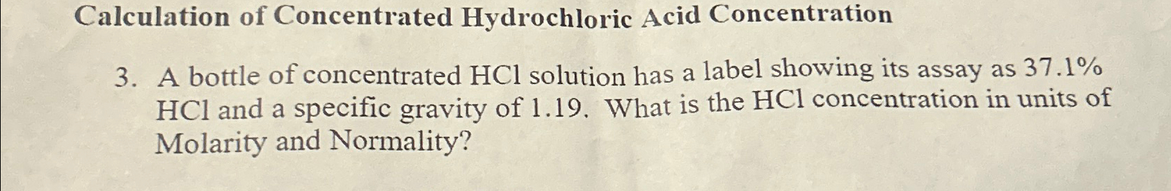 Calculation of Concentrated Hydrochloric Acid | Chegg.com