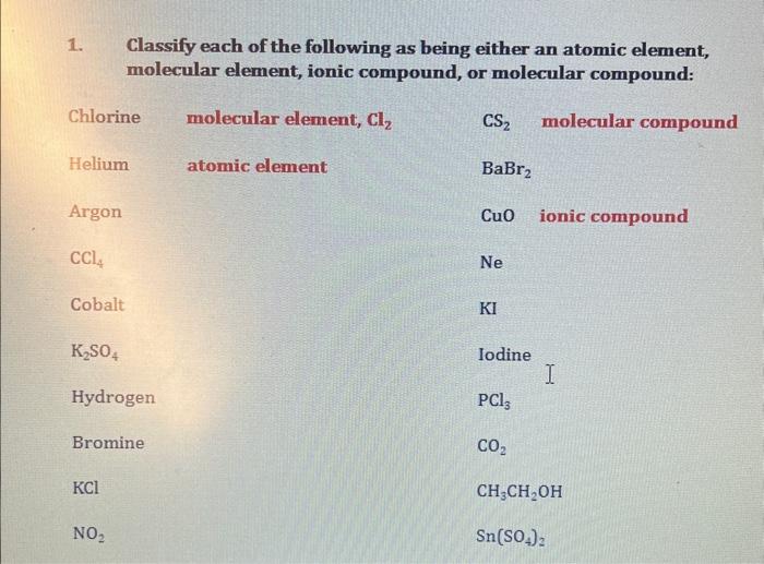 Solved 1. Classify each of the following as being either an | Chegg.com