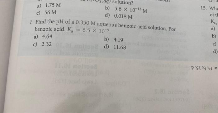 Solved a) 1.75M c) 56M b) 5.6×10−13M d) 0.018M 7. Find the | Chegg.com