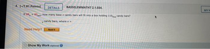 Solved x candy bars, where x= | Chegg.com