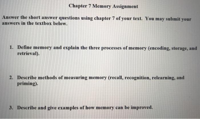 Solved Chapter 7 Memory Assignment Answer the short answer | Chegg.com