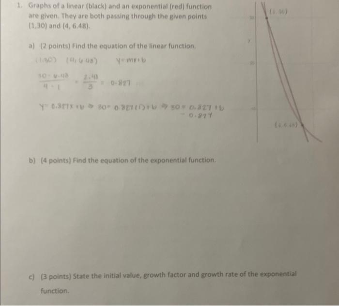 Solved 1. Graphs of a linear (black) and an exponential | Chegg.com