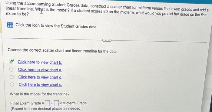 Solved Using the accompanying Student Grades data, construct | Chegg.com