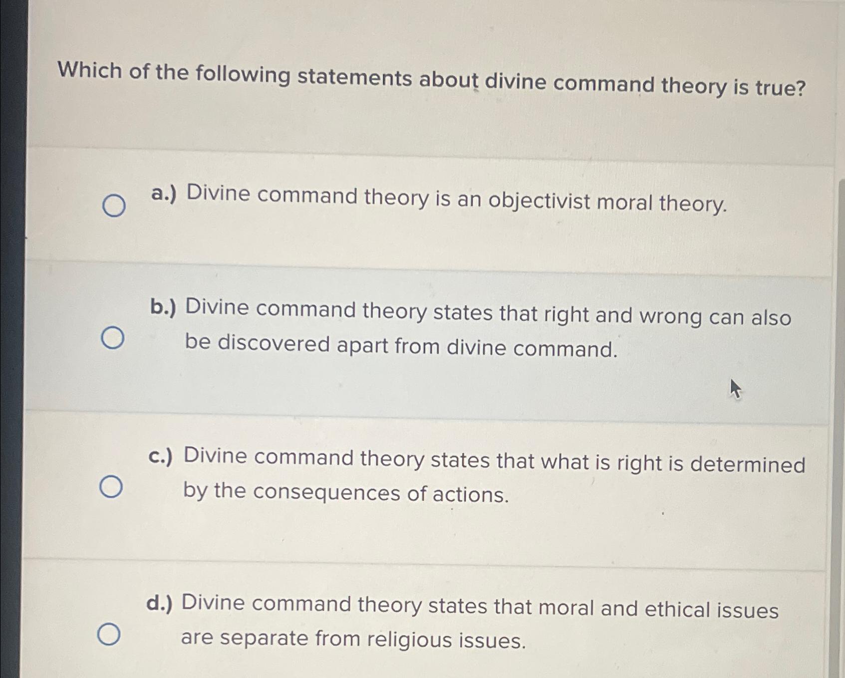 Solved Which of the following statements about divine | Chegg.com