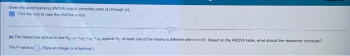 Solved Given the accompanying ANOVA output, complete parts | Chegg.com