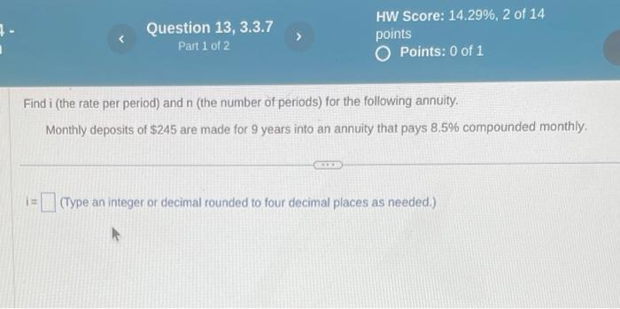 Solved Find i (the rate per period) and n (the number of | Chegg.com