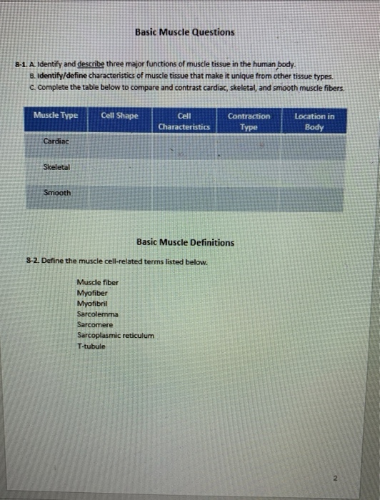 Solved Basic Muscle Questions 8-1. A identify and describe | Chegg.com