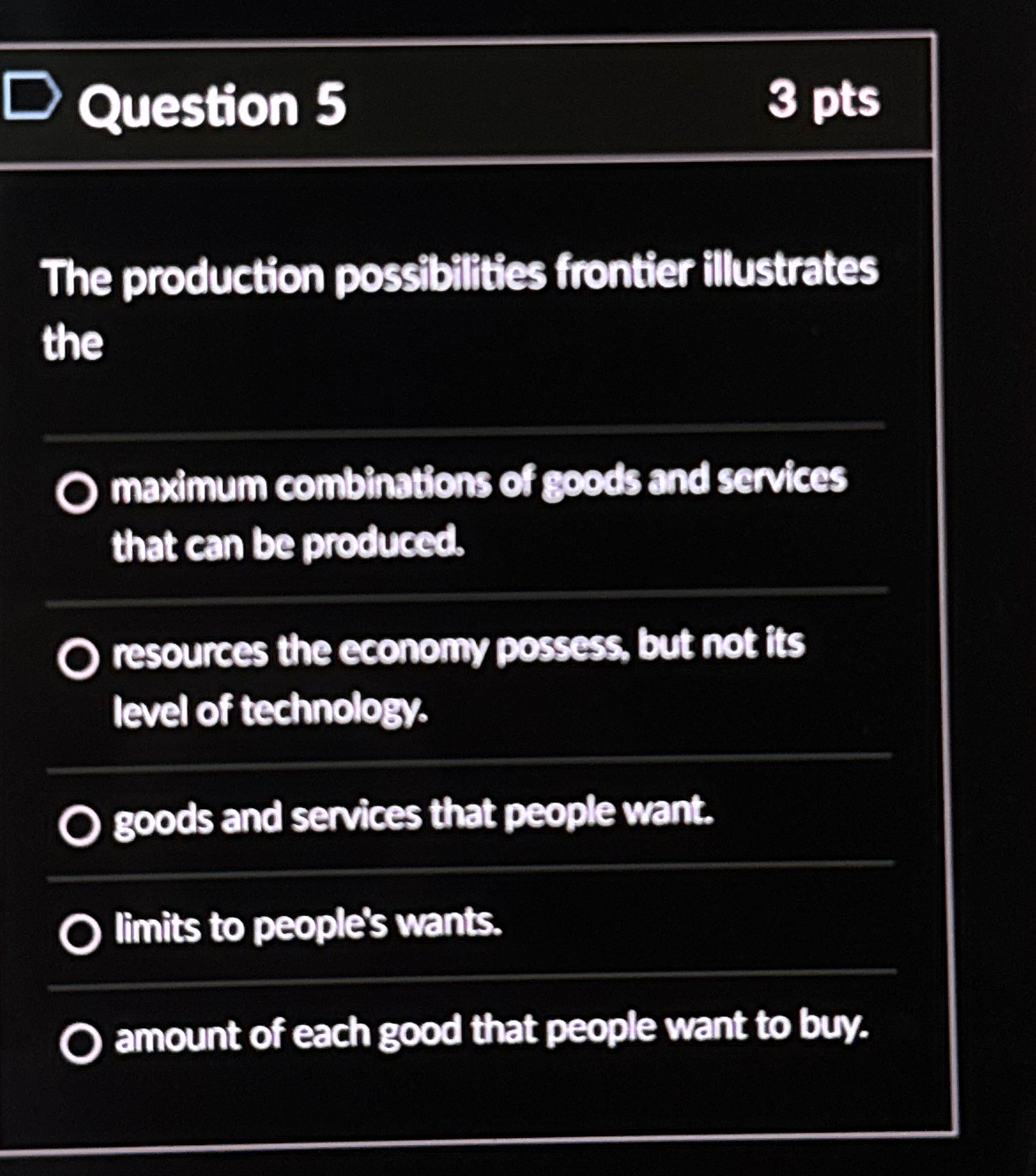 Solved Question 53 ﻿ptsThe production possibilties frontier | Chegg.com