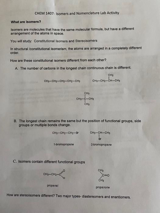 Solved CHEM 1407: Isomers and Nomenclature Lab Activity What | Chegg.com