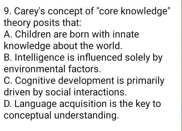 Solved Carey's concept of "core knowledge" theory posits | Chegg.com