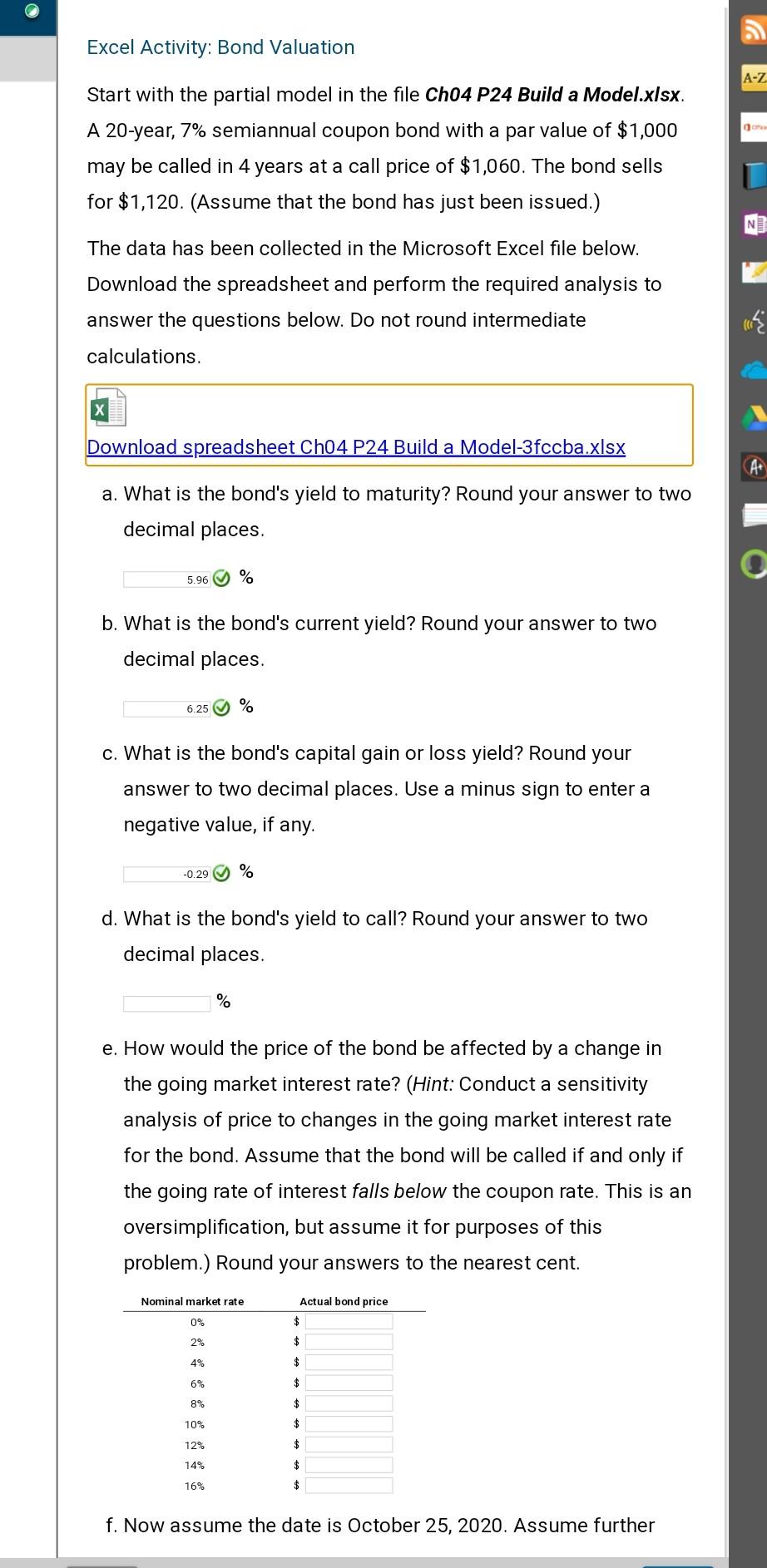 Solved Excel Activity: Bond Valuation Start with the partial | Chegg.com