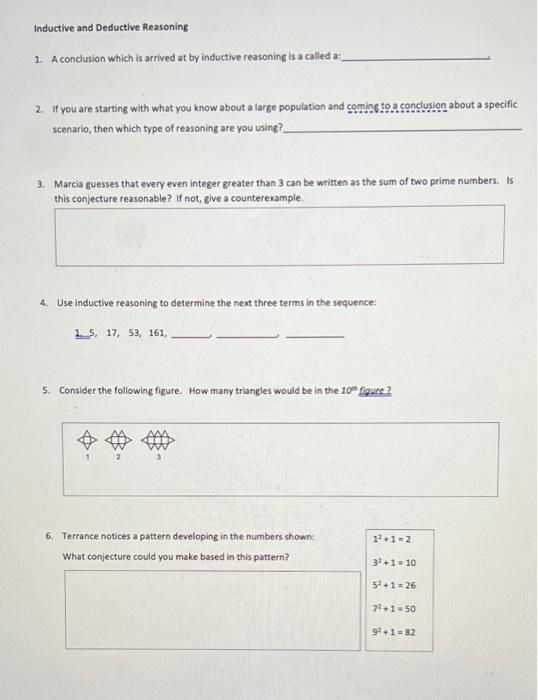 Solved Inductive and Deductive Reasoning 1. A conclusion | Chegg.com