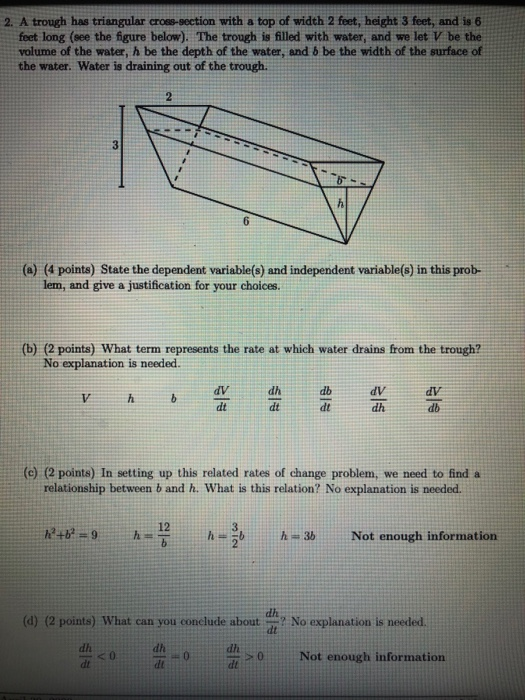 Solved 2. A trough has triangular cross-section with a top | Chegg.com