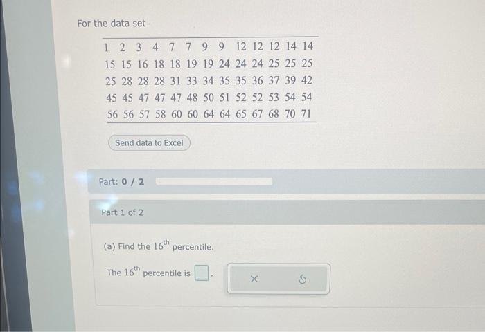 Solved For the data set Part: 0/2 Part 1 of 2 (a) Find the | Chegg.com