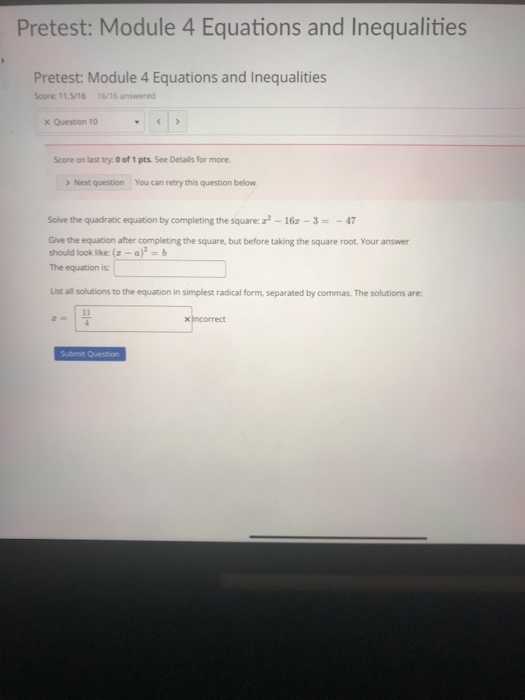Solved Pretest: Module 4 Equations and Inequalities Pretest: | Chegg.com