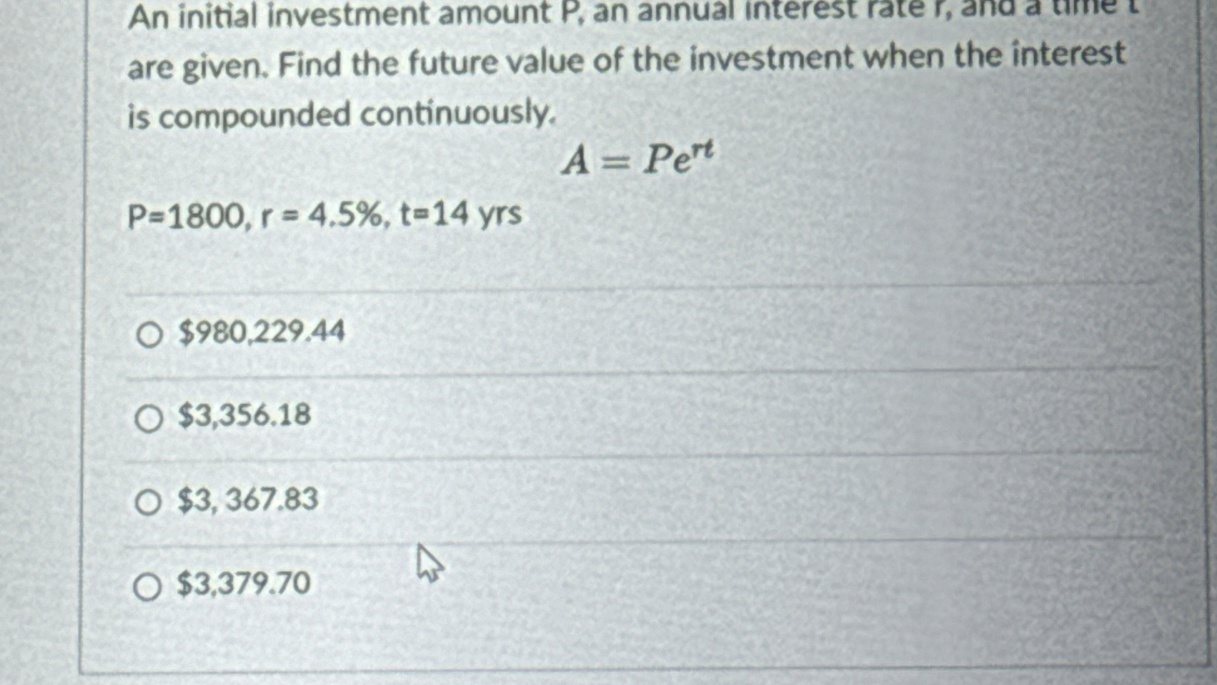 Solved An initial investment amount P, ﻿an annual interest | Chegg.com