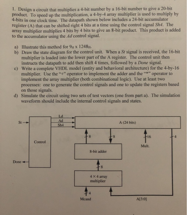 1. Design a circuit that multiplies a 4-bit number by | Chegg.com