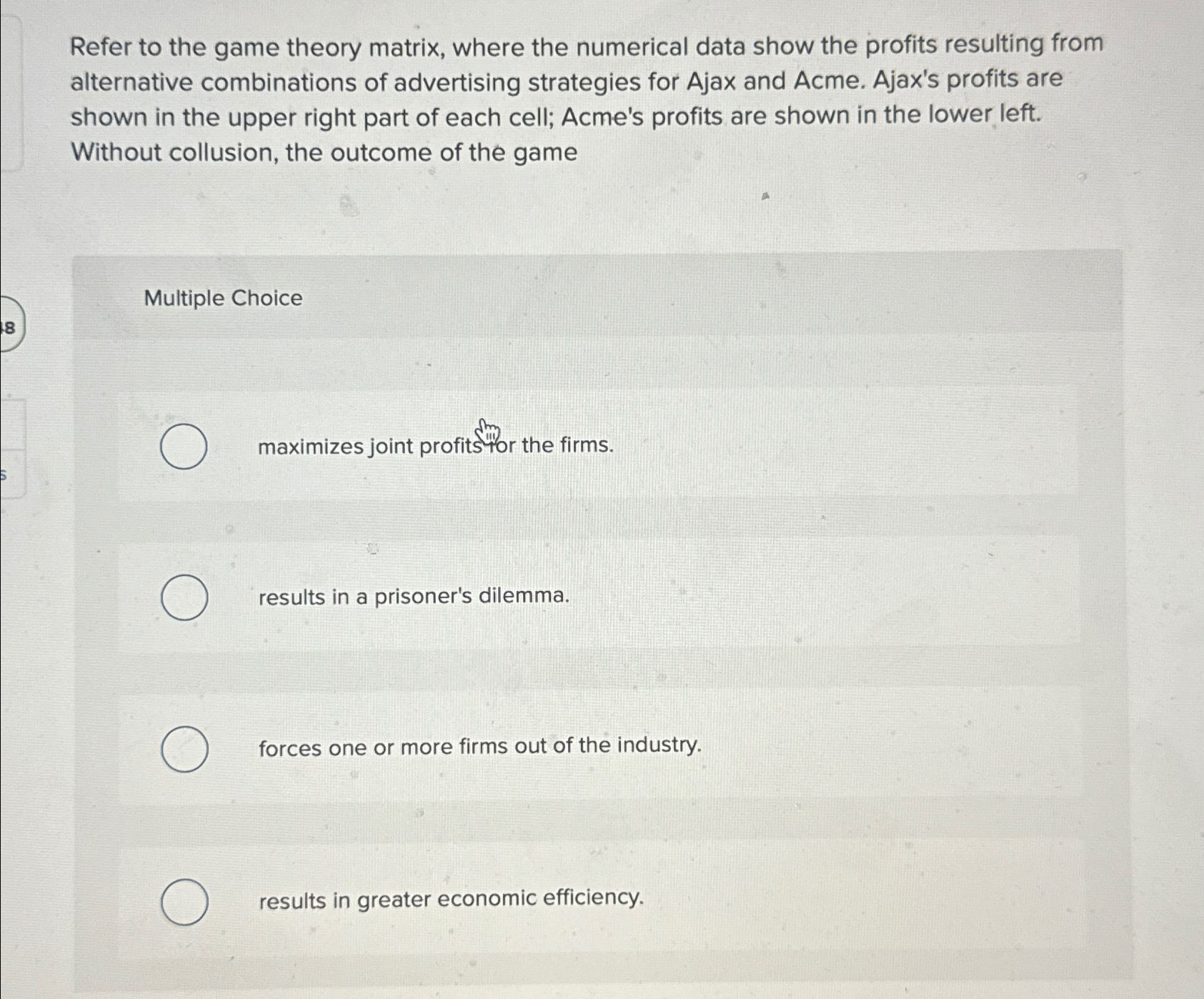 Solved Refer to the game theory matrix, where the numerical | Chegg.com